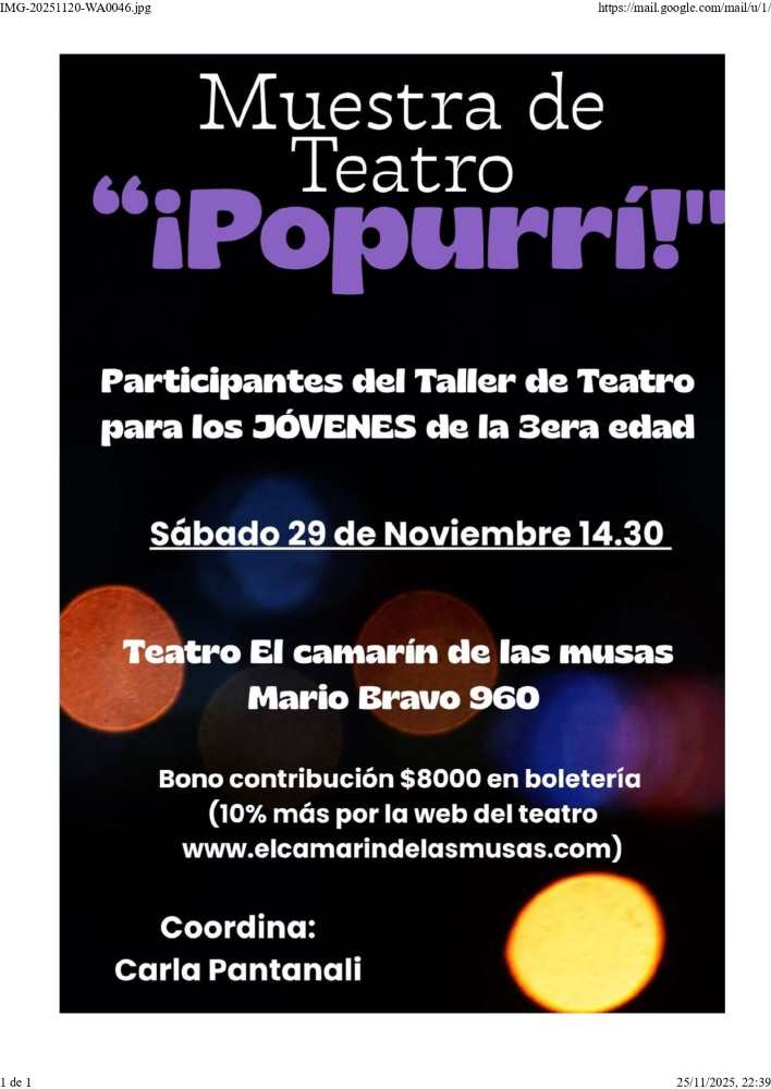 MUESTRA DE TEATRO PARA JÓVENES DE LA TERCERA EDAD | El Camarín De Las Musas